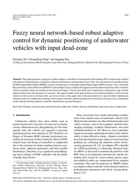 pdf fuzzy neural network based robust adaptive control for dynamic positioning of underwater