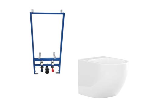 Pack bidet blanc à fixer au mur en céramique avec bâti support AMARUM