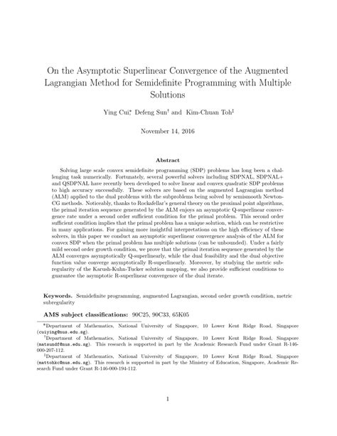 pdf on the asymptotic superlinear convergence of the augmented lagrangian method for