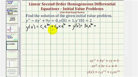 ex solve a linear second order homogeneous differential equation initial value problem equal