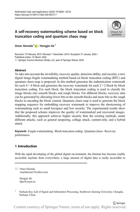 a self recovery watermarking scheme based on block truncation coding and quantum chaos map