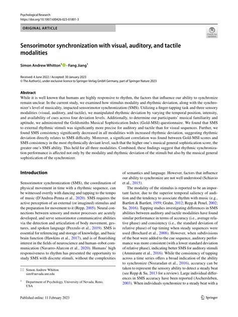 pdf sensorimotor synchronization with visual auditory and tactile modalities