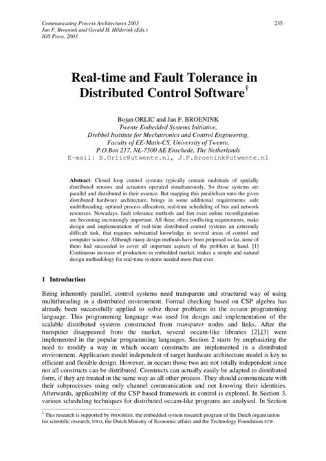 pdf real time and fault tolerance in distributed control software