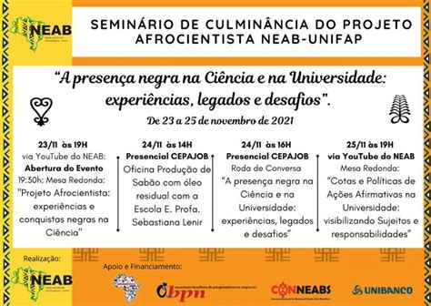 Flyer do Seminário de Culminância do Projeto Afrocientista Neab Unifa