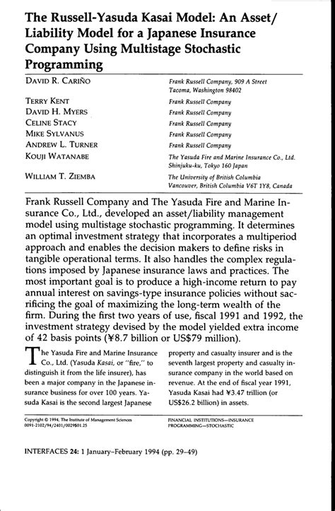 pdf the russell yasuda kasai model an asset liability model for a japanese insurance company