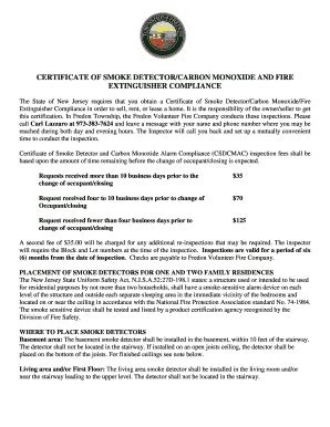 Fillable Online CERTIFICATE OF SMOKE DETECTOR CARBON MONOXIDE AND FIRE