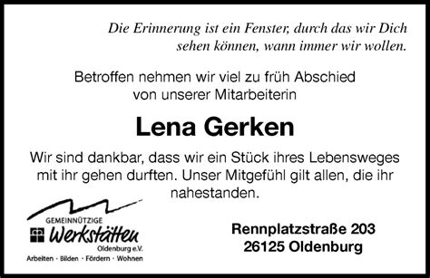 Traueranzeigen Von Lena Gerken Nordwest Trauer De