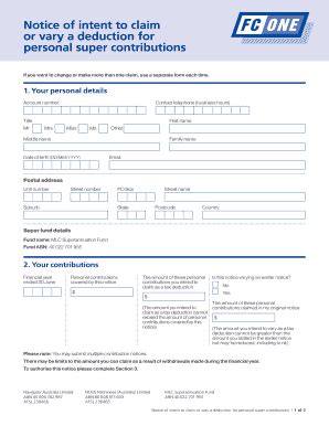 Fillable Online Notice Of Intent To Claim Or Vary A Deduction For