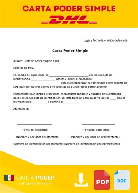 ᐅ Carta Poder Simple DHL Formato 2024