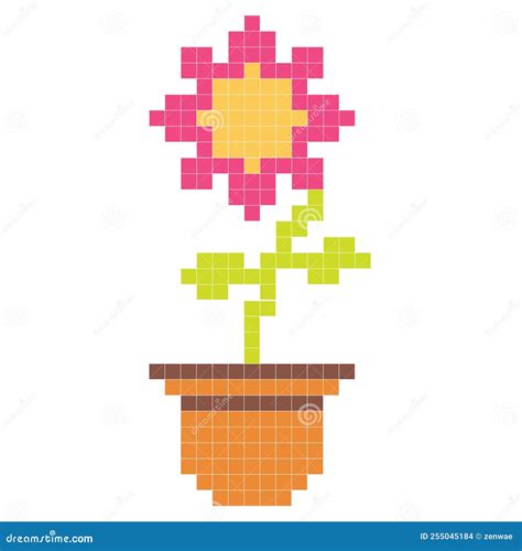 Binary Pixel Art Flower In A Pot Stock Vector Illustration Of Comic
