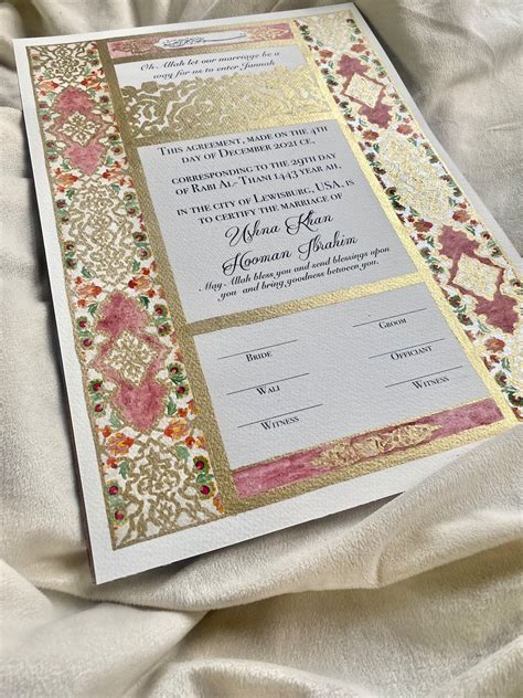 Luxury Nikkah Certificate Premium A3 Islamic Wedding Contract Nikkah