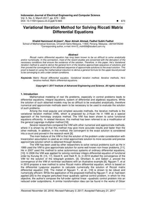 pdf variational iteration method for solving riccati matrix differential equations