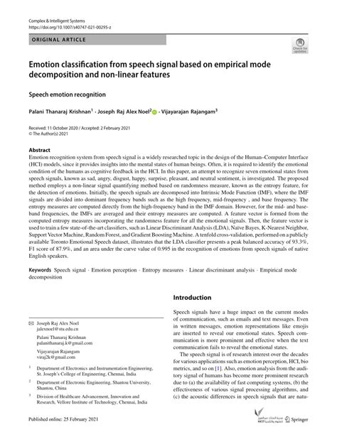 pdf emotion classification from speech signal based on empirical mode decomposition and non