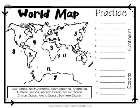 World Map World Map Quiz Test And Map Worksheet 7 Continents And 5
