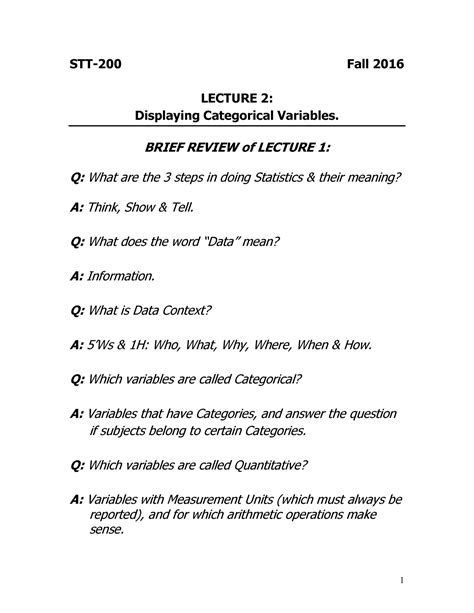 lecture 2 fall 2016 lecture 2 displaying categorical variables brief review of lecture 1 q