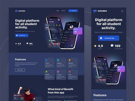 Exploration ESTUDEE Student App Landing Page Dark Mode App Landing