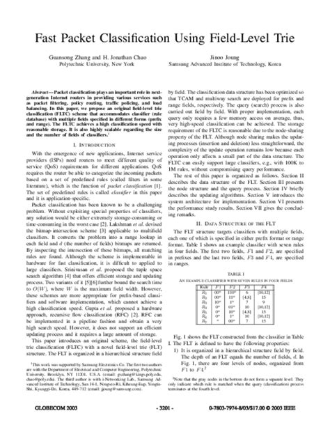 pdf fast packet classification using field level trie jinoo joung