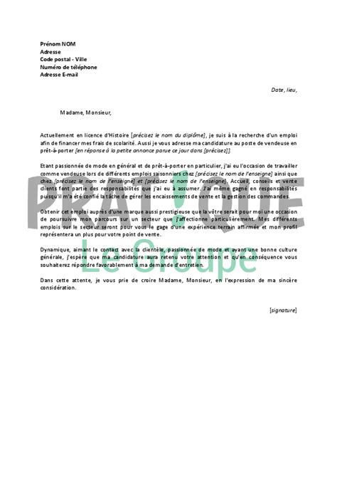 Lettre de motivation pour un emploi de vendeuse en prêt à porter job