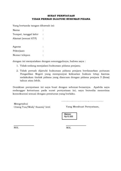 Contoh Surat Pernyataan Belum Pernah Dijatuhi Hukuman Disiplin Surat