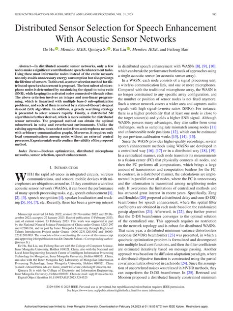 pdf distributed sensor selection for speech enhancement with acoustic sensor networks