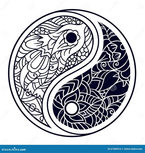 Yin Y Símbolo Decorativo De Yang Diseño Dibujado Mano Del Estilo Del