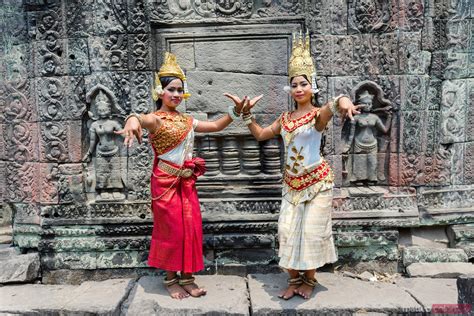 Khmer Apsara Dancers Performing At Angkor Wat Temple Cambodia