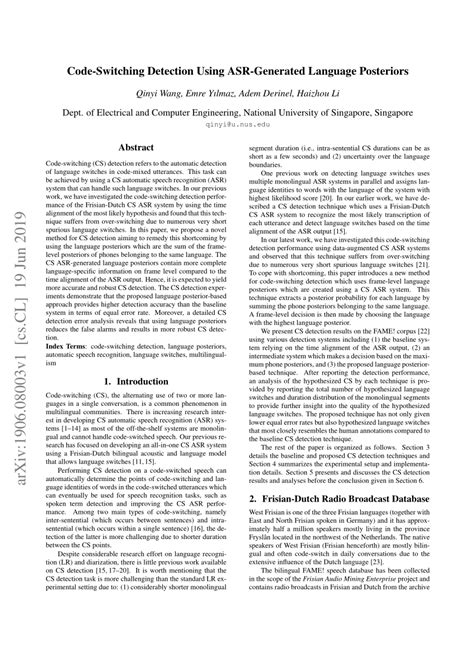 pdf code switching detection using asr generated language posteriors