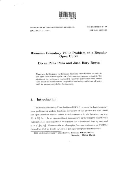 pdf riemann boundary value problem on a regular open curve