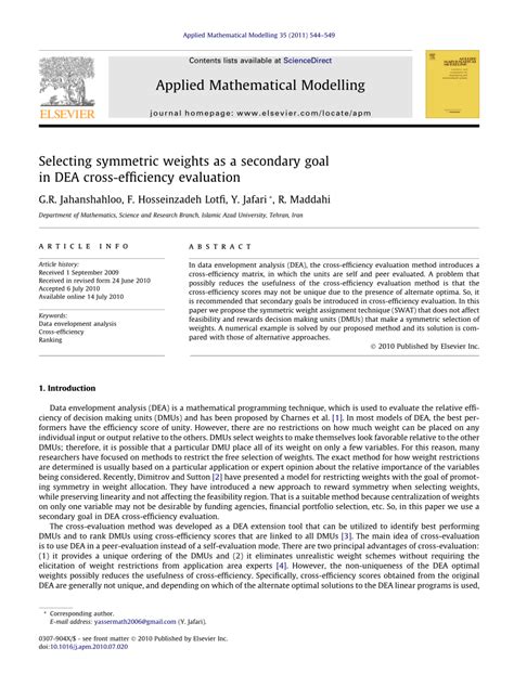 pdf selecting symmetric weights as a secondary goal in dea cross efficiency evaluation