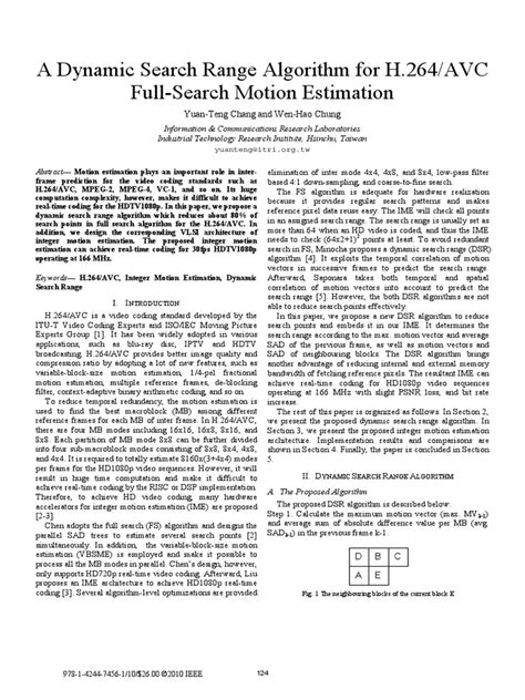 a dynamic search range algorithm for h 264 avc full search motion estimation pdf h 264 mpeg