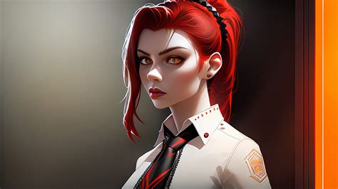 Wallpaper Stable Diffusion K Si Rambut Merah Mata Merah Wanita