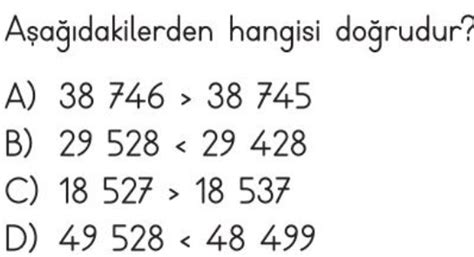 4 Sınıf Doğal Sayıları Sıralama Testleri Matematik Test Çöz