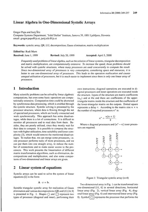 pdf linear algebra in one dimensional systolic arrays