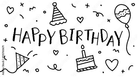 Cute Happy Birthday Party Confetti Black And White Doodle Background