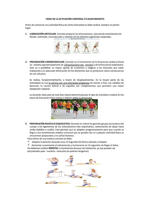 Teoria DE Fases DE LA Activación Corporal O Calentamiento FASES DE LA