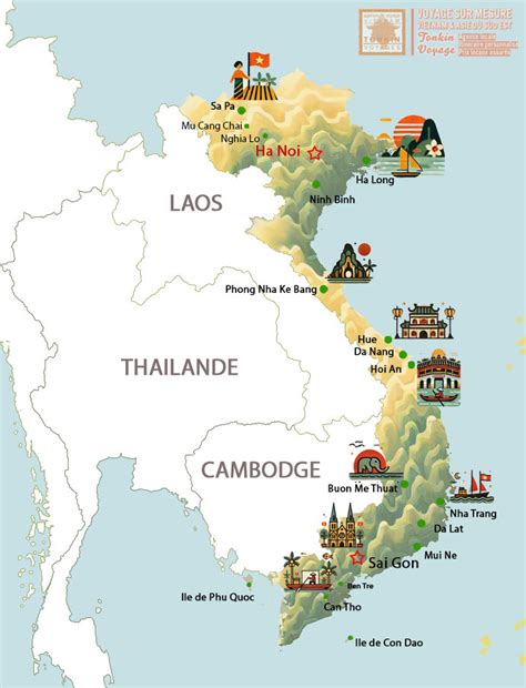 Carte du Vietnam Version touristique et géographique détaillée