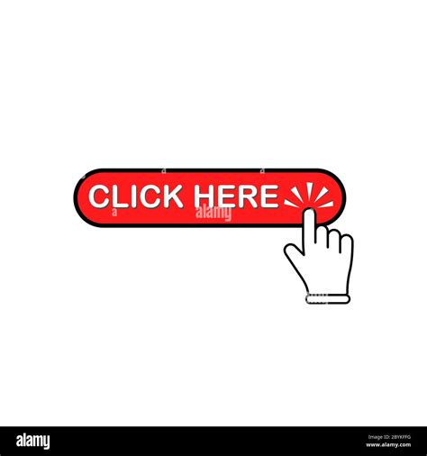 Click Here Button In Red With Mouse Pointer Hand Clicks Or Hand Cursor