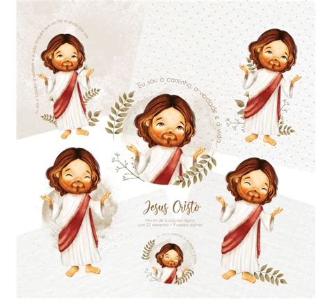 Kit Digital Santinhos Jesus Cristo Ilustrações Personalzados Ilustrei