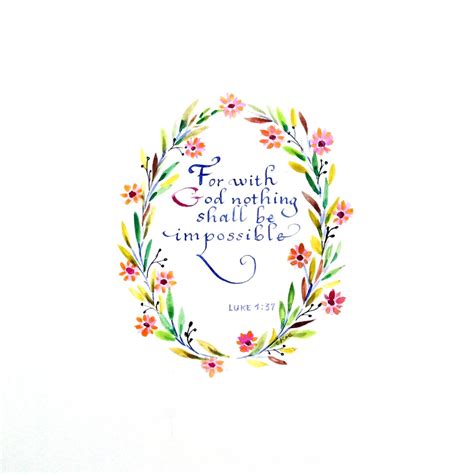 Bible Verse Calligraphy Art Handwritten Bible Scripture Luke 1 37
