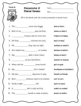 Plural And Possessive Nouns Worksheets