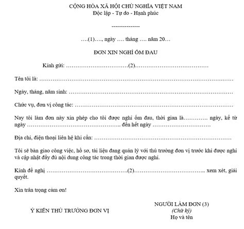 Tải mẫu đơn xin nghỉ ốm mới nhất hiện nay