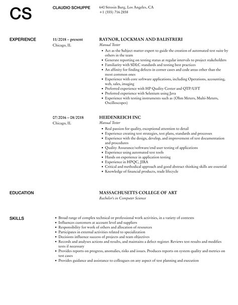 Manual Tester Resume Samples Velvet Jobs