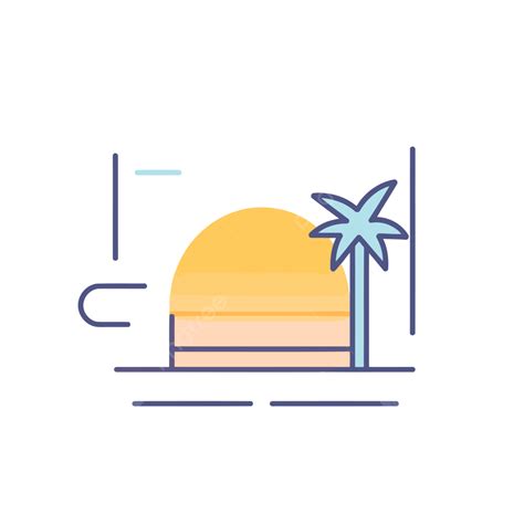 شجرة النخيل وأيقونة الشاطئ في مفهوم التوضيح النمطي المتجه أيقونة خطية تصور حدود الصيف على خلفية