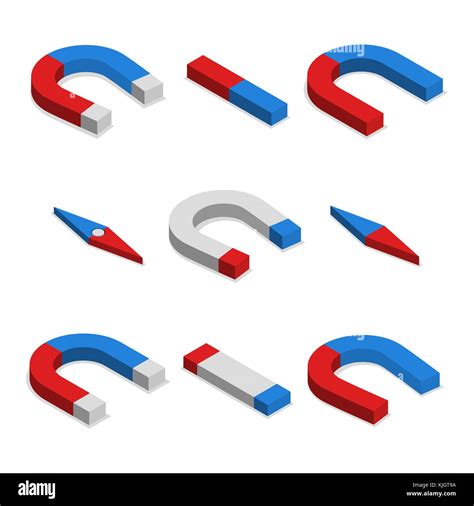 Set Of Different Magnets Isolated On White Background Flat 3d