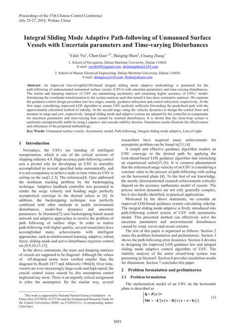 pdf integral sliding mode adaptive path following of unmanned surface vessels with uncertain