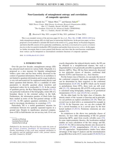 pdf non gaussianity of entanglement entropy and correlations of composite operators