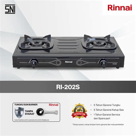 Jual Kompor Gas Rinnai RI 202S 2 Tungku Sun Burner Garansi Resmi