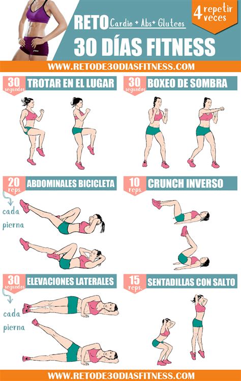 Rutina de cardio abdomen y glúteos Workouts Fitness Reto fitness