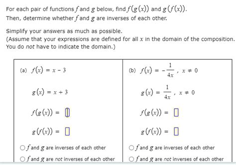 solved for each pair of functions f and g below find