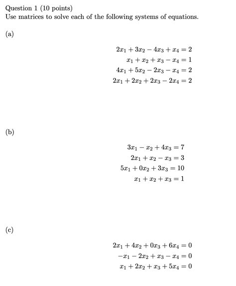 solved question 1 10 points use matrices to solve each of